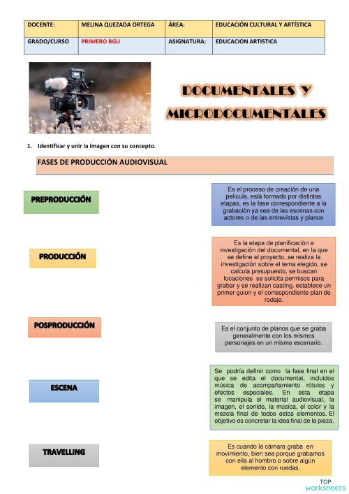 DOCUMENTALES Y MICRODOCUMENTALES. Ficha interactiva | TopWorksheets