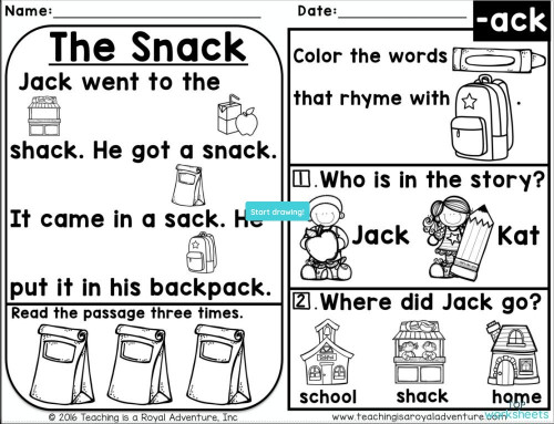 shortvowel:ack. Interactive worksheet | TopWorksheets