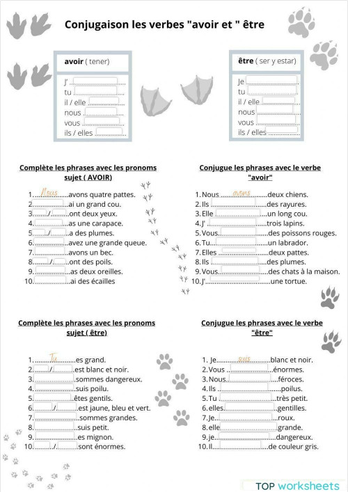 etre et avoir les animaux. Fiche interactive | TopWorksheets