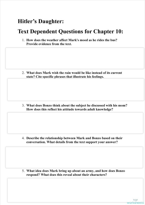 Hitler's Daughter Chapter 10 Text Dependent Questions. Interactive ...