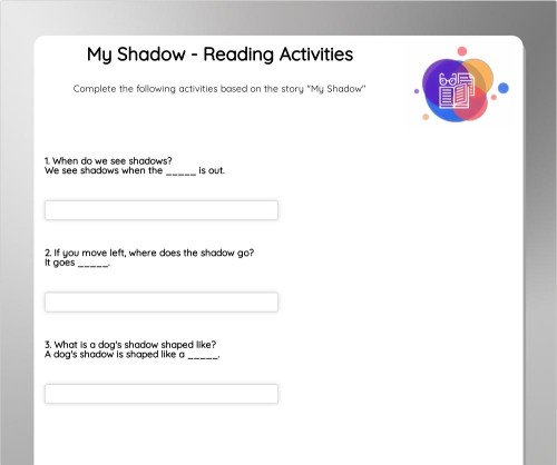 My Shadow - Reading Activities. Interactive worksheet | TopWorksheets