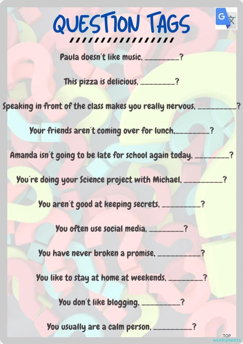 QUESTION TAGS. Interactive worksheet | TopWorksheets