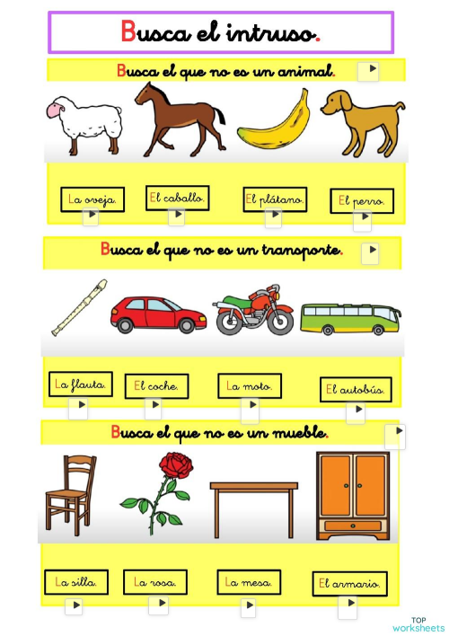 Busca el intruso.. Ficha interactiva | TopWorksheets