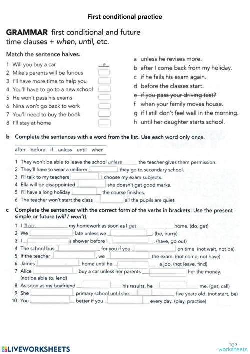First conditional / Time clauses 4º ESO. Interactive worksheet | TopWorksheets
