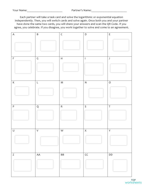 Logarithmic Functions Task Card. Interactive worksheet | TopWorksheets