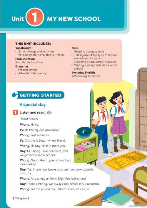 Unit 1: My new school. Bài tập tương tác | TopWorksheets