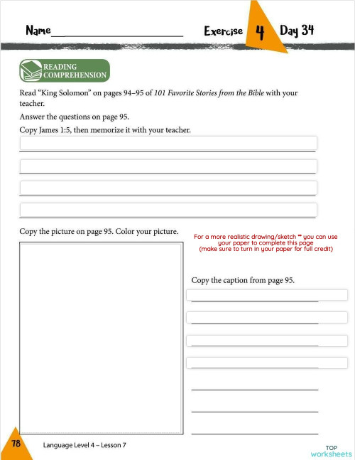 Lesson 7: Reading Comprehension Pg 78 Ex 4. Interactive worksheet ...