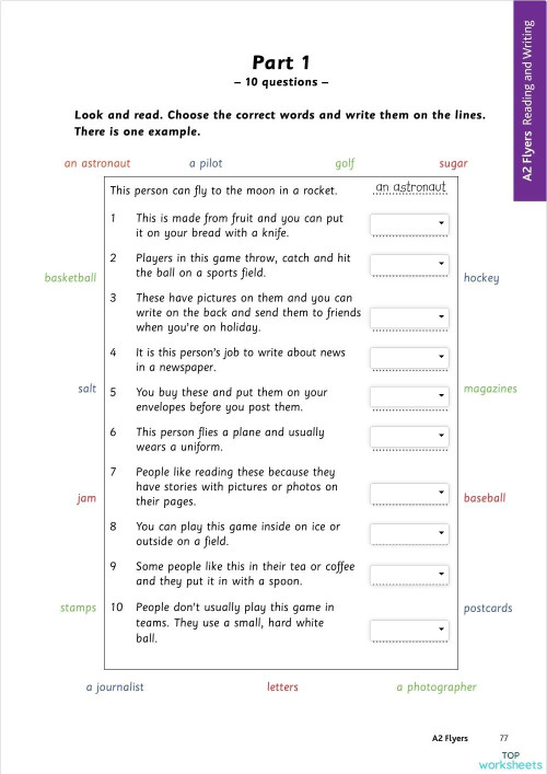 Flyers Reading and Writing. Interactive worksheet | TopWorksheets