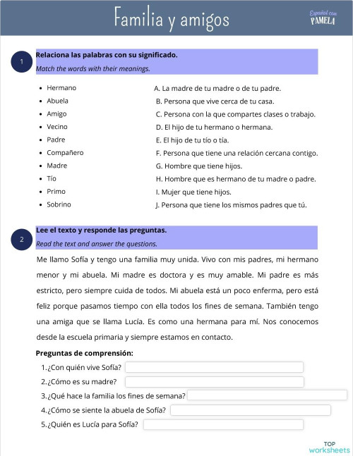 Familia y amigos. Ficha interactiva | TopWorksheets