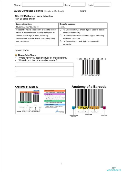 2.2 Methods of error detection: interactive worksheets and online ...