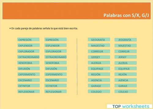 Palabras don S-X, G-J. Ficha interactiva | TopWorksheets