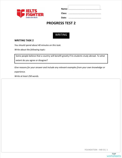 FF 2 - Unit 02 - Test 3 - Writing. Interactive worksheet | TopWorksheets