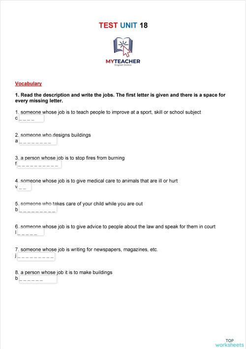 TEST UNIT 18. Interactive worksheet | TopWorksheets