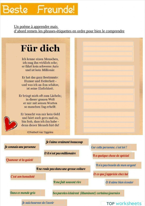 Freundschaft. Interaktives Arbeitsblatt | TopWorksheets