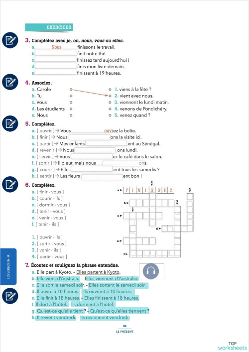 Les verbes en -ir. Fiche interactive | TopWorksheets