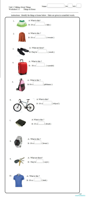 Worksheet 3.1 Things at home. Interactive worksheet | TopWorksheets