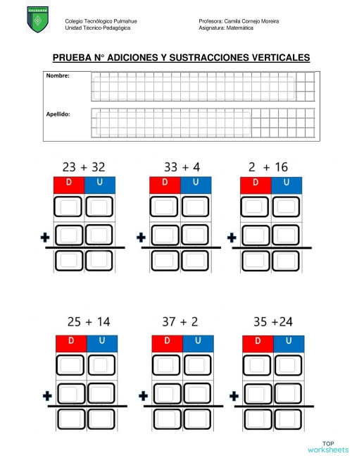 sumas y restas verticales. Ficha interactiva | TopWorksheets