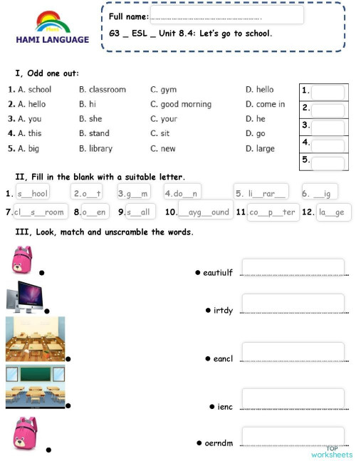 WS 8.5 : Let's go to school. Interactive worksheet | TopWorksheets