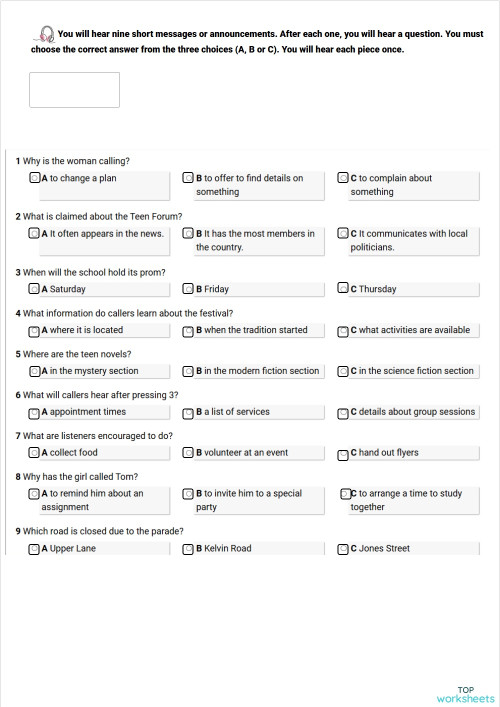 4 MINDS B1+ STUDENT'S BOOK Exam Practice LISTENING Multiple choice. Interactive worksheet ...