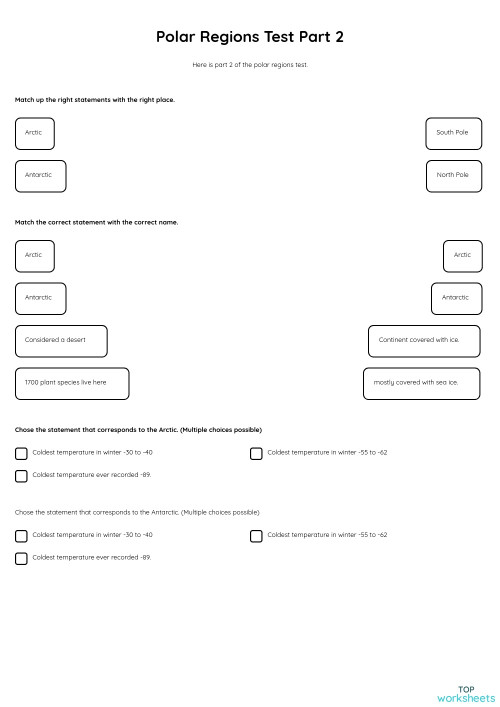 Polar Regions Test Part 2. Interactive worksheet | TopWorksheets