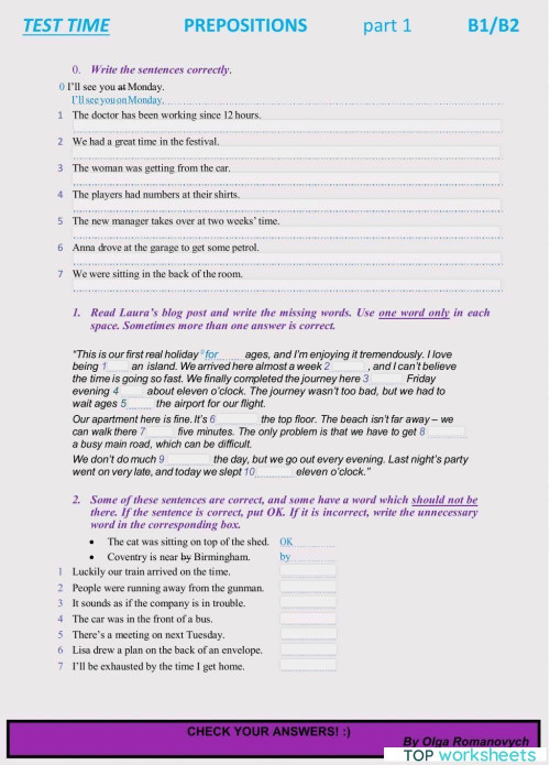 TEST - Prepositions P1 B1-B2. Interactive worksheet | TopWorksheets