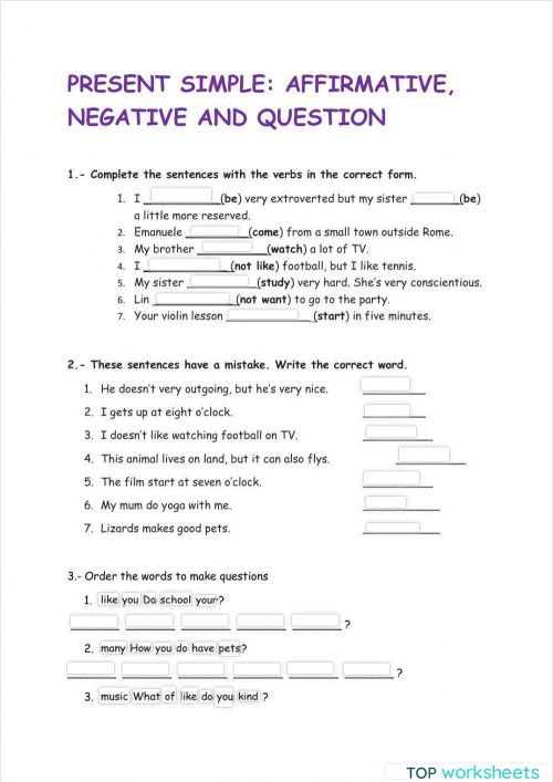 Present simple. Interactive worksheet | TopWorksheets
