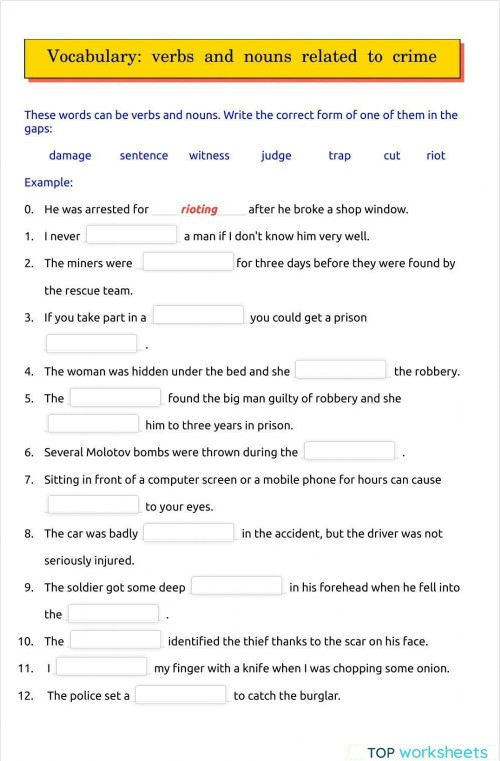 Vocabulary - crime. Interactive worksheet | TopWorksheets