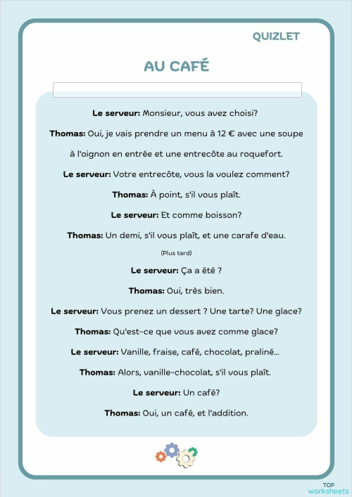 Au café dialogue. Fiche interactive | TopWorksheets