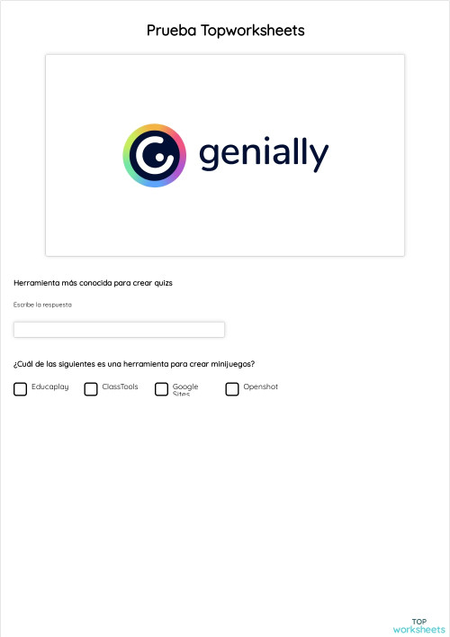 Prueba Topworksheets. Ficha interactiva | TopWorksheets