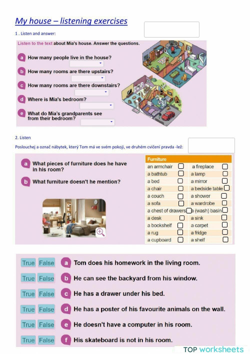My house listening. Interactive worksheet | TopWorksheets
