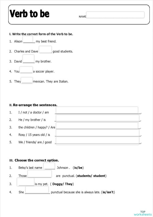 VERB TO BE.. Interactive worksheet | TopWorksheets