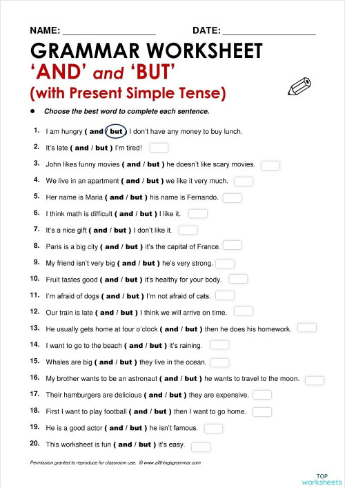 WS worksheet-andbut. Interactive worksheet | TopWorksheets