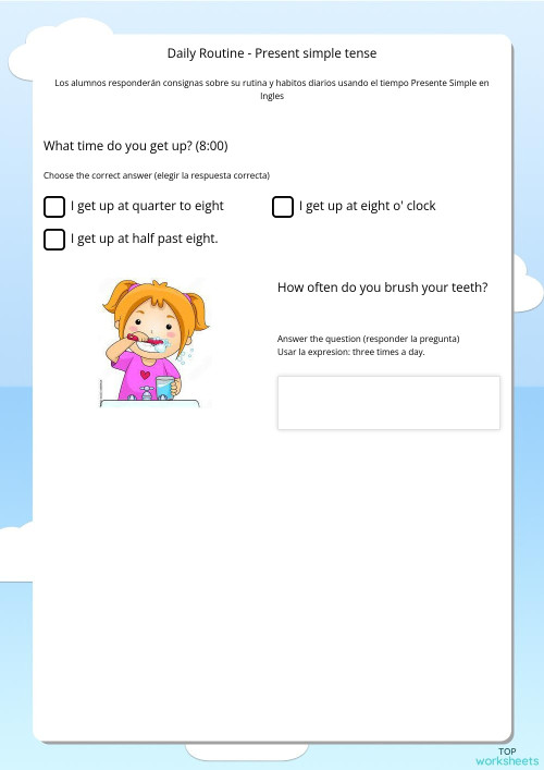 Daily Routine - Present simple tense. Ficha interactiva | TopWorksheets