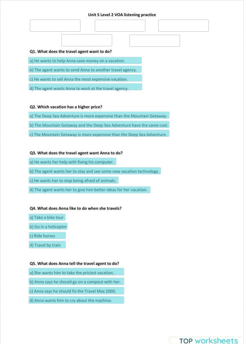 Unit 5 Level 2 VOA. Interactive worksheet | TopWorksheets