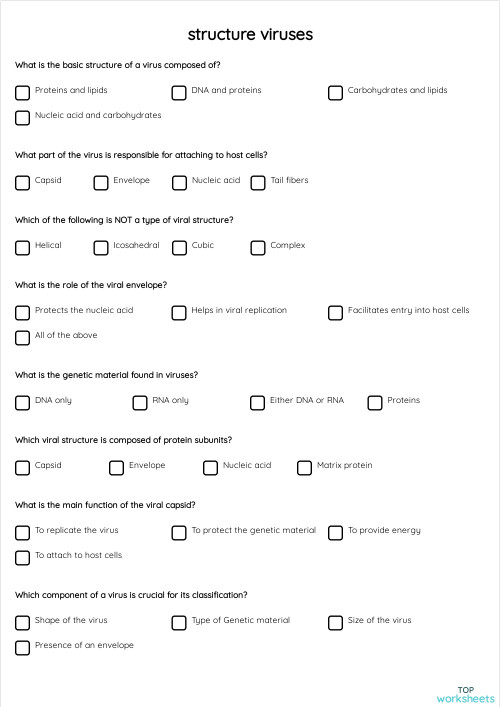 structure viruses. Interactive worksheet | TopWorksheets