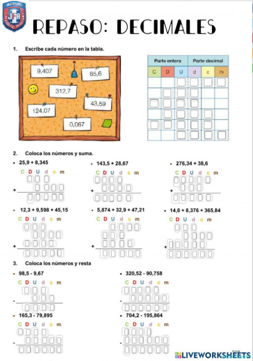 Hojas De Trabajo De Conversión De Decimales A Fracciones