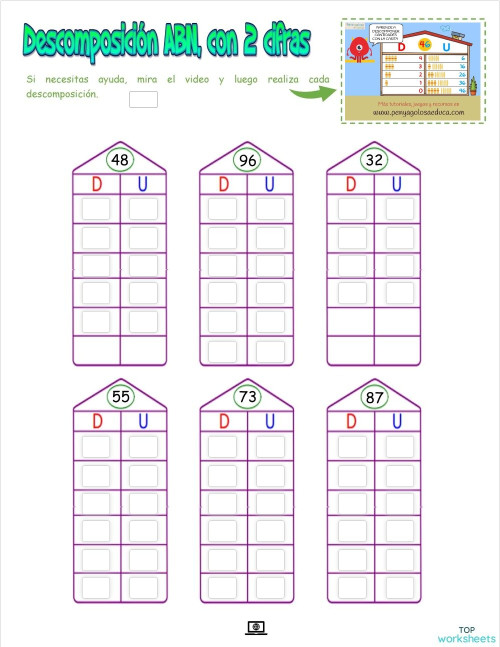 Descomponer decenas abn 02. Ficha interactiva | TopWorksheets