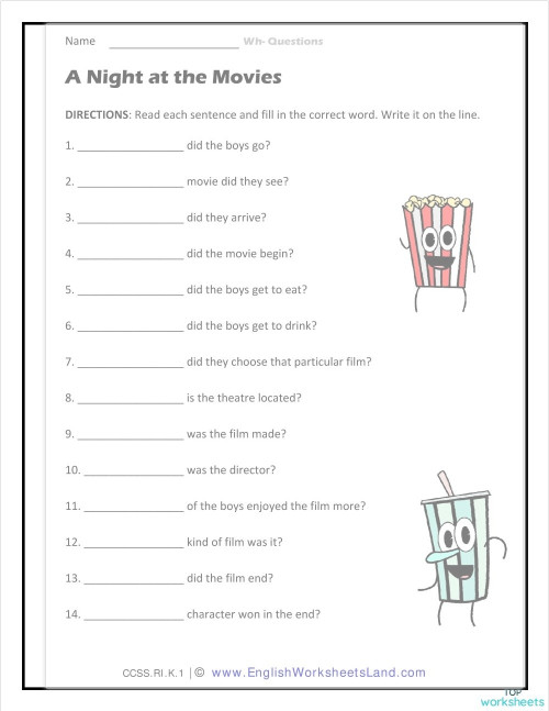 wh- movie night questions. Interactive worksheet | TopWorksheets