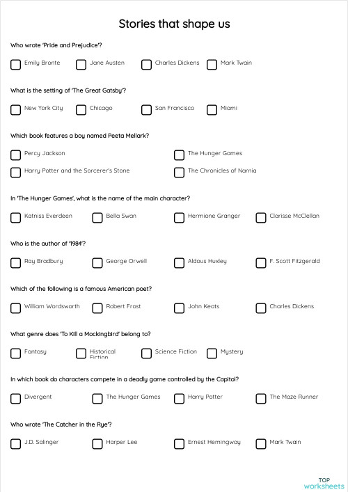Literature: interactive worksheets and online exercises | TopWorksheets