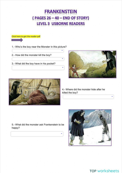 Frankenstein 26-40 -end of story. Interactive worksheet | TopWorksheets