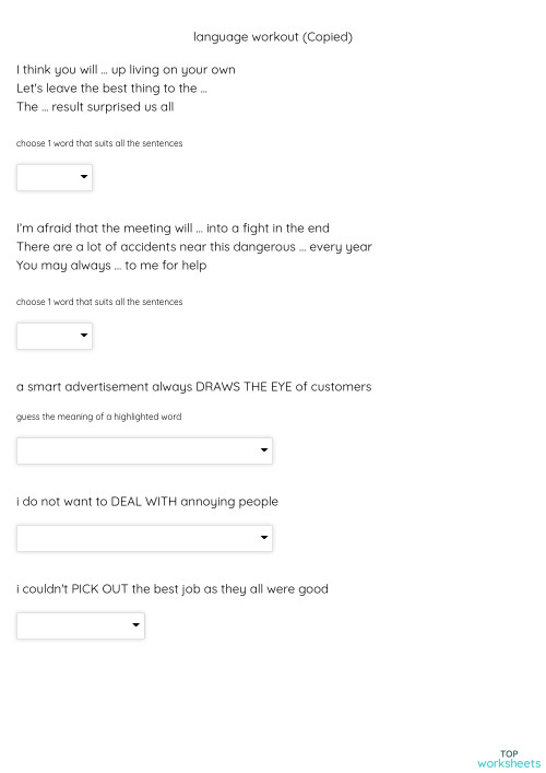 language workout (Copied). Interactive worksheet | TopWorksheets