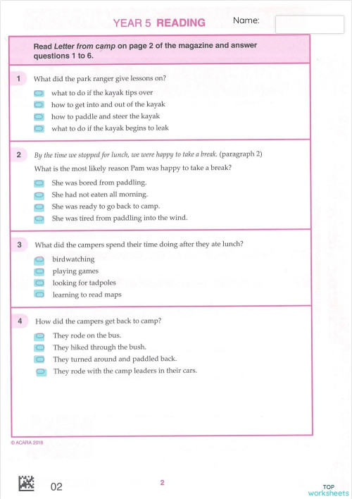 Naplan Reading Year 5 2018. Interactive worksheet | TopWorksheets