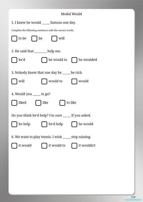 Modal Would. Interactive worksheet | TopWorksheets