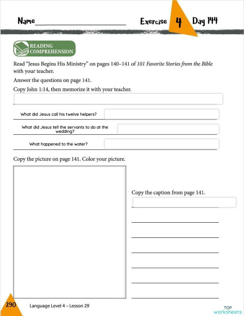 Lesson 29: Pg 290 Reading Comprehension Ex 4. Interactive worksheet ...