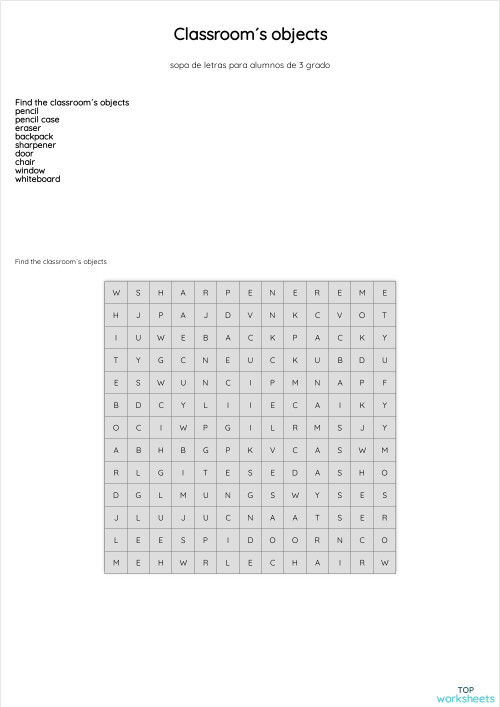 Classroom´s objects. Ficha interactiva | TopWorksheets