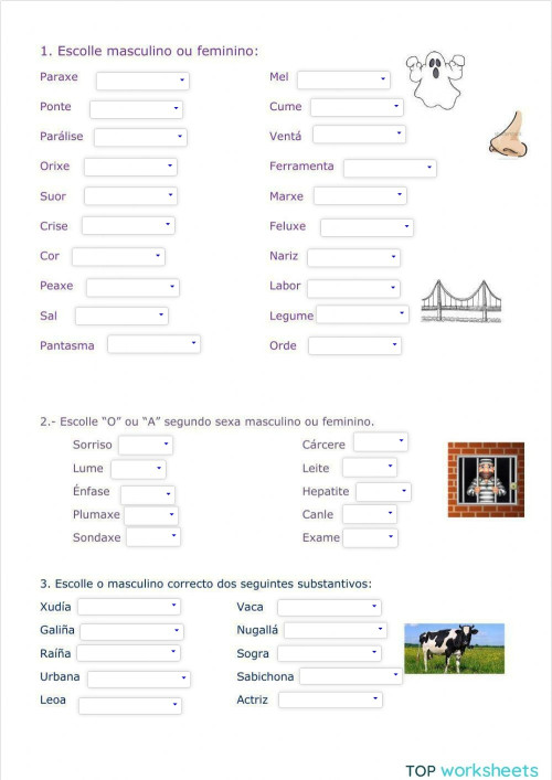 Masculino-feminino, prefixos. Ficha interactiva | TopWorksheets