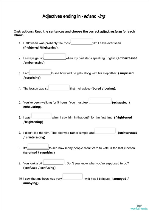 Worksheet with adjectives ending with -ed/-ing. Interactive worksheet ...