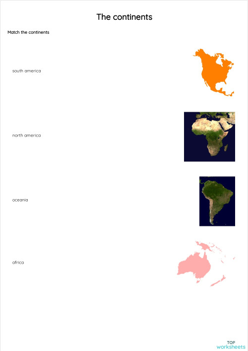 The continents. Interactive worksheet | TopWorksheets