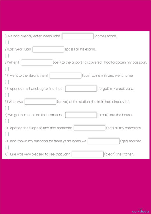 Past Perfect S. vs. Past Simple. Interactive worksheet | TopWorksheets