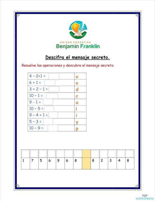 mensaje secreto. Ficha interactiva | TopWorksheets